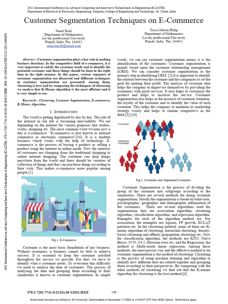 Customer Segmentation Techniques On E Commerce Pdf Spatial Analysis