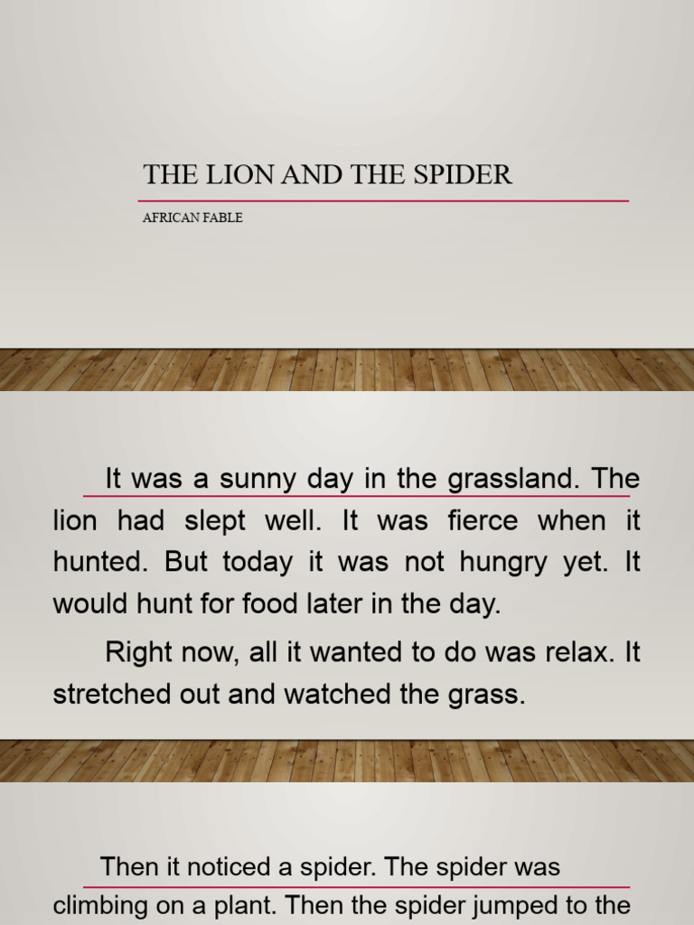 Lion and Spider: An African Fable | PDF | Spider