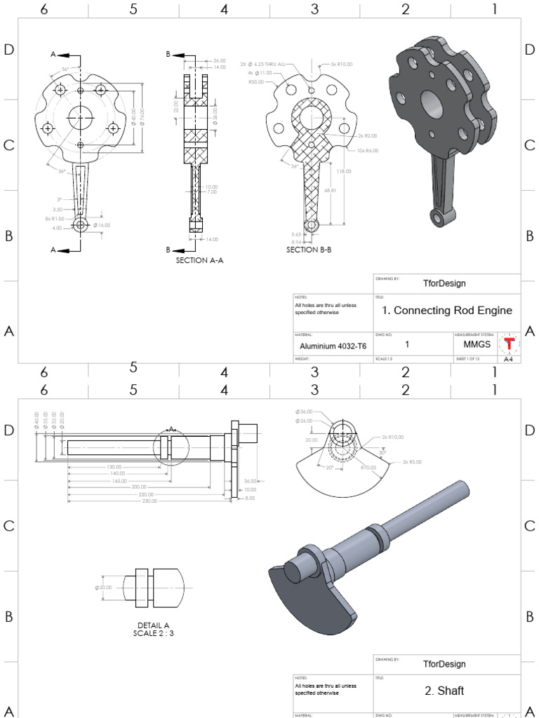 Radial Engine Drawings | PDF | Piston | Engineering