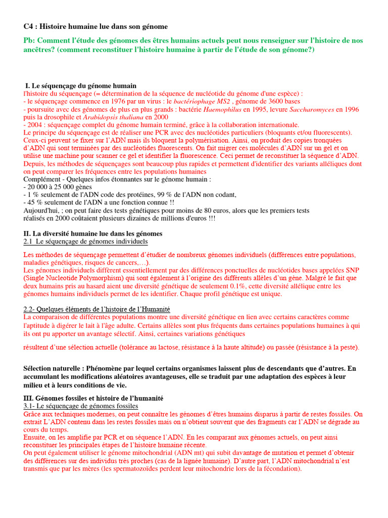 Chapitre 4 Spé SVT | PDF | Séquençage de l'ADN | Gènome