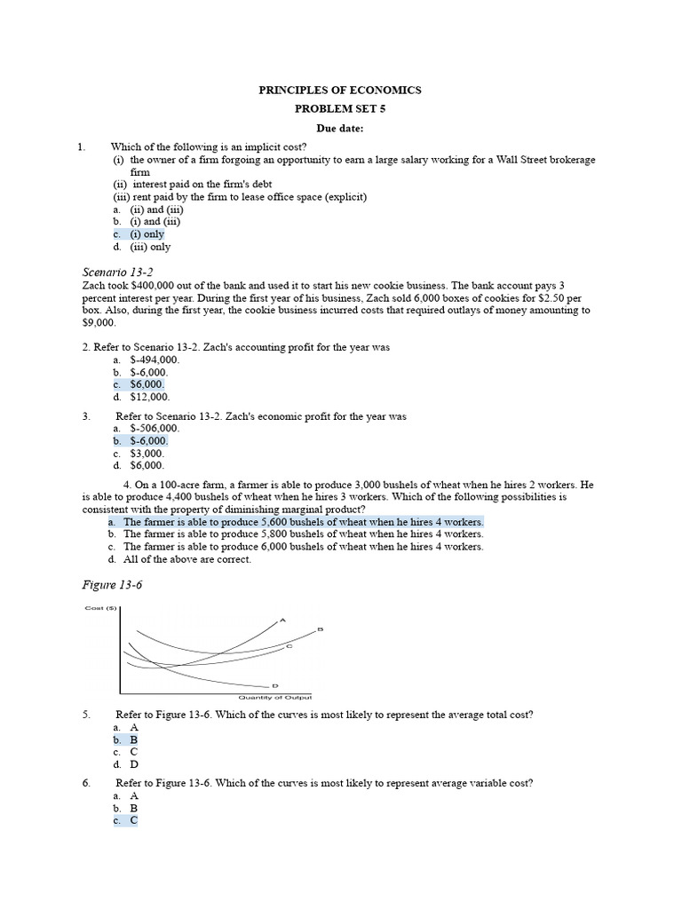 Scenario 13-2: Principles of Economics Problem Set 5 Due Date | PDF | Marginal Cost | Average Cost