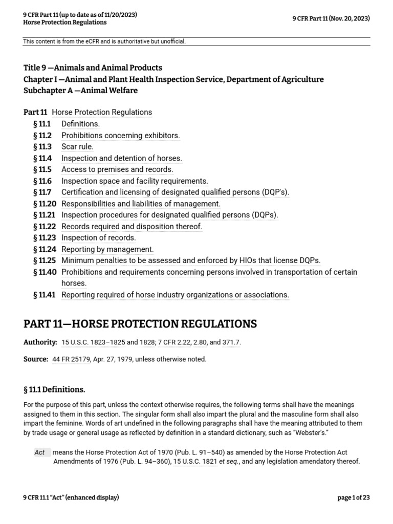 Horse Protection Regulations Guide | PDF