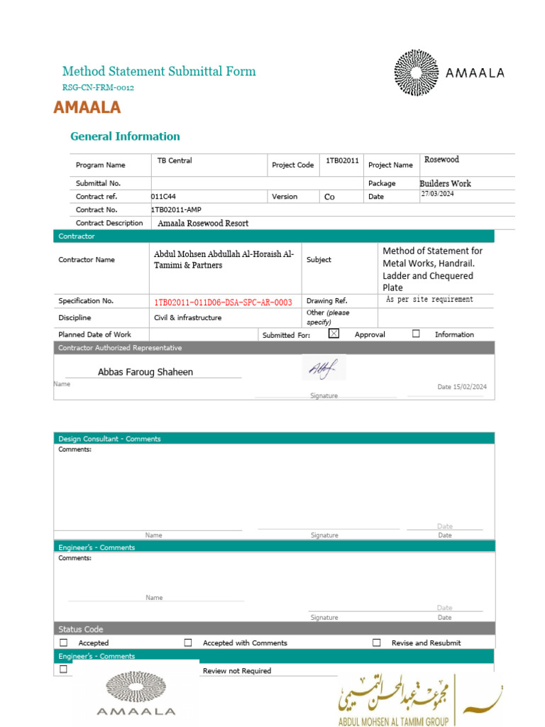 Method - of - Statement - For The Metal Works, Ladder, Handrail and ...