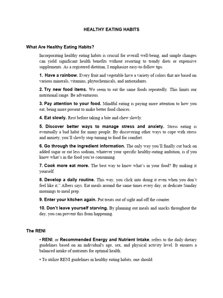 Healthy Eating Habits Written Outline | PDF | Healthy Diet | Obesity