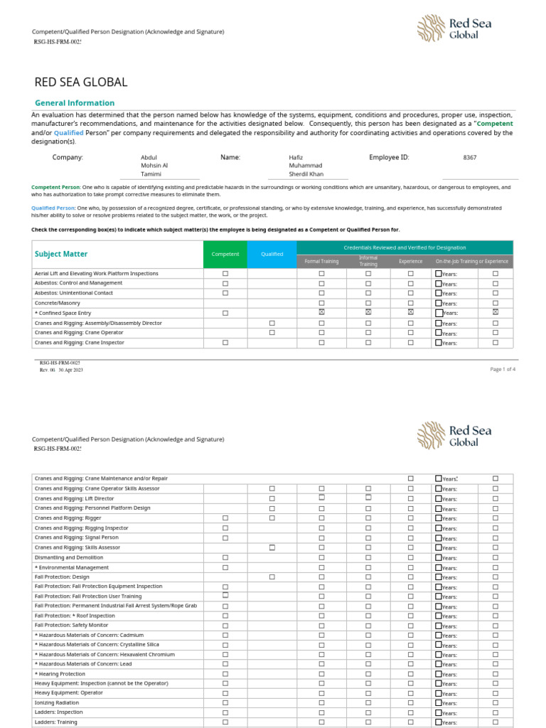 RSG-HS-FRM-0025 - Competent Qualified Person Designations (Acknowledge ...
