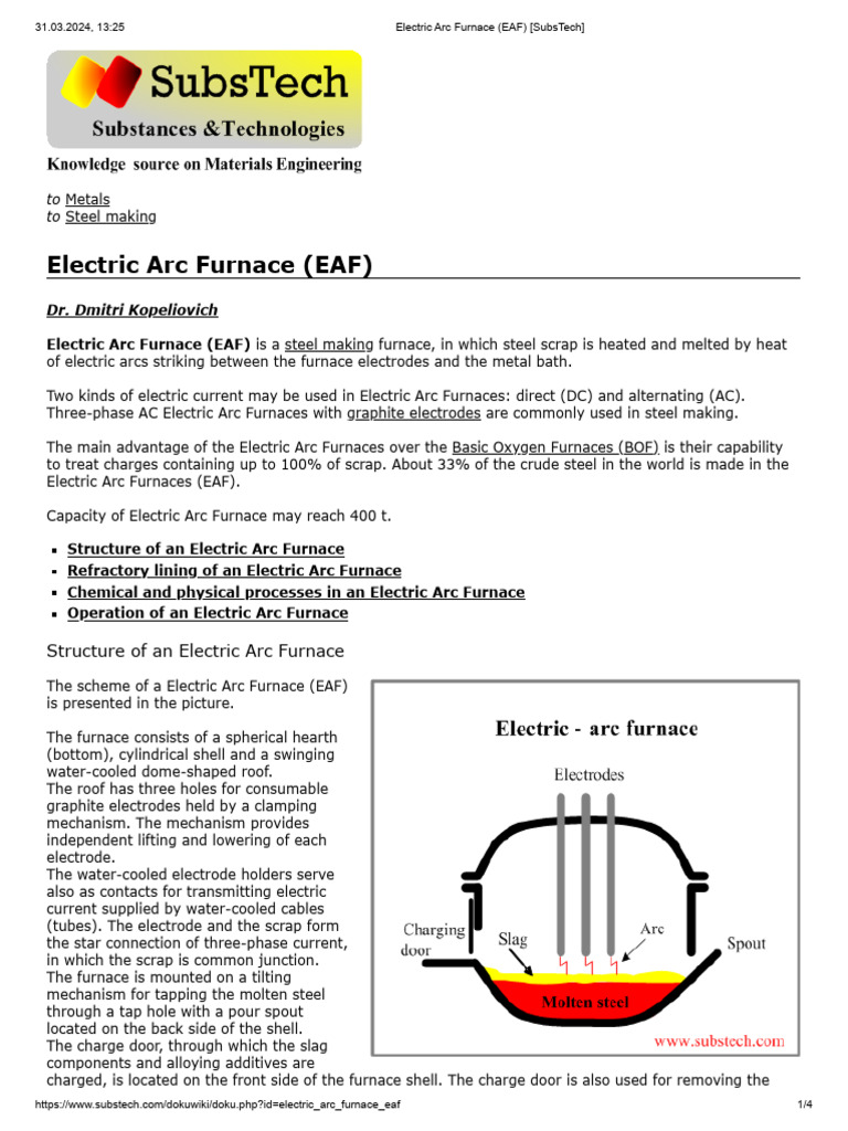 Electric Arc Furnace (EAF) (SubsTech) | PDF | Materials | Metals