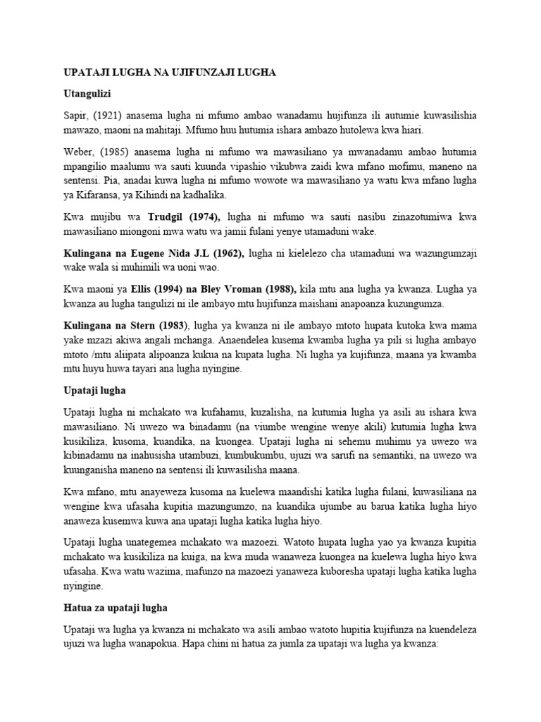 Upataji Na Ujifunzaji Lugha | PDF
