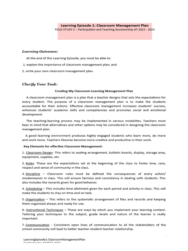 ABADESA - Classroom Management Plan Learning Episode 1 | PDF ... ABADESA - Classroom Management Plan Learning Episode 1 | PDF ...