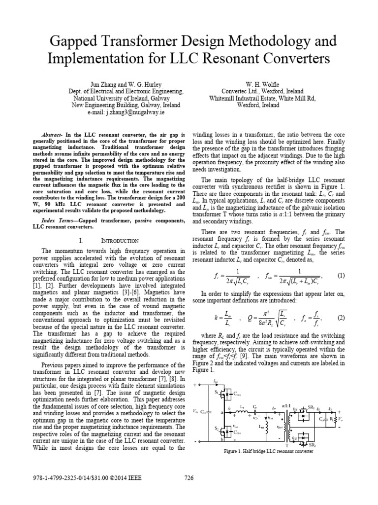 Gapped Transformer Design Methodology and Implementation For LLC Resonant Converters | PDF ...