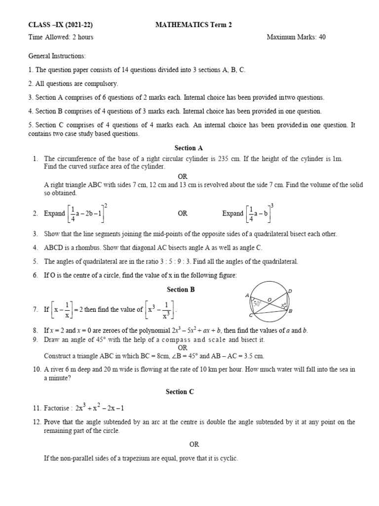 MATHEMATICS Term 2 Class 9 | PDF | Geometry | Euclidean Plane Geometry