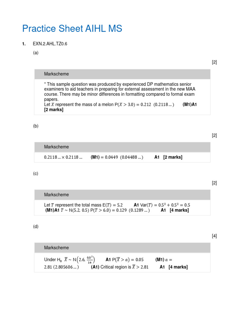 Practice Sheet AIHL MS | PDF | Statistical Theory | Probability Theory