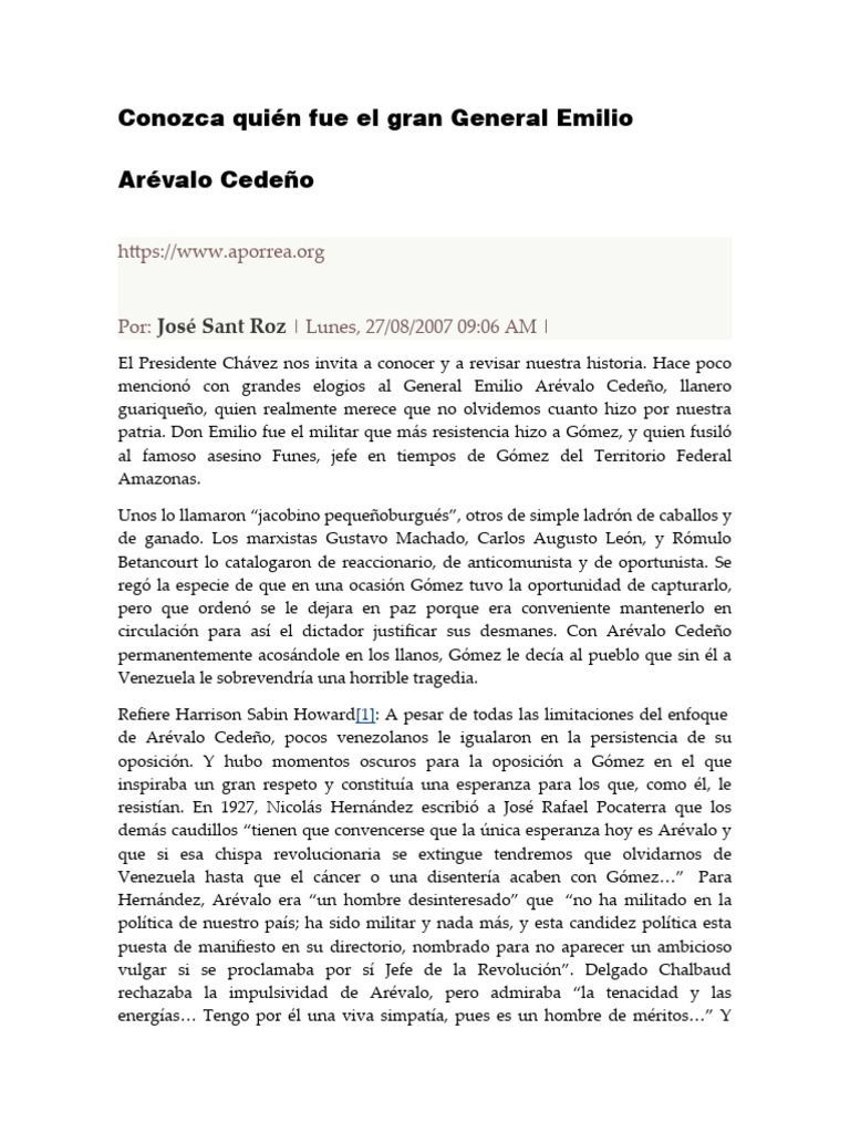 Conozca Quién Fue El Gran General Emilio Arévalo Cedeño | PDF ...