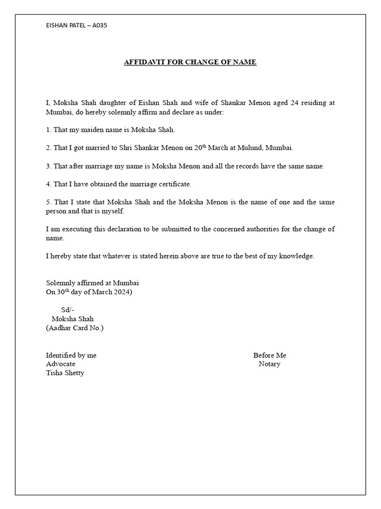 DPC 1 - Affidavit For Change of Name | PDF