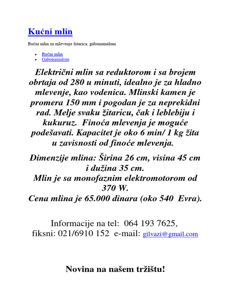 Kućni Mlin Sa Okomitim Kamenima | PDF