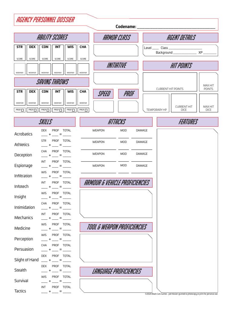 The Spy Game Character Sheet | PDF | Role Playing Games