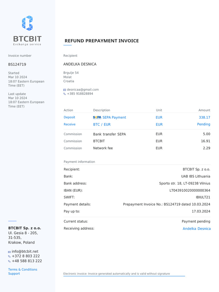 Andjelka Refund Confirmation Prepayment | PDF | Services (Economics ...
