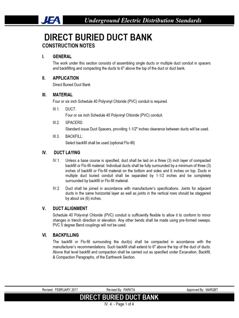 Direct Buried Duct Bank Standards | PDF | Duct (Flow) | Polyvinyl Chloride