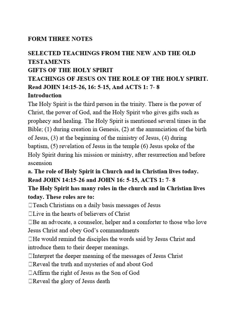 Holy Spirit Teachings for Students | PDF | Jesus | Spiritual Gift