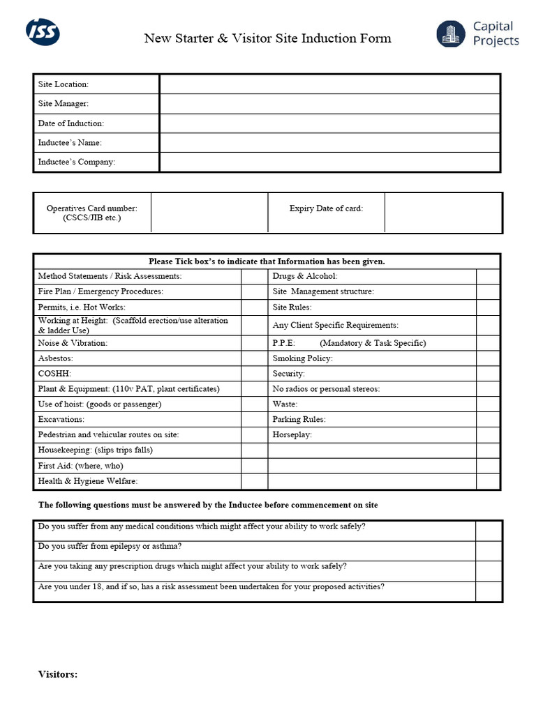 ISS-1001-TMP-00007 New Starter &visitor Site Induction Form | PDF ...