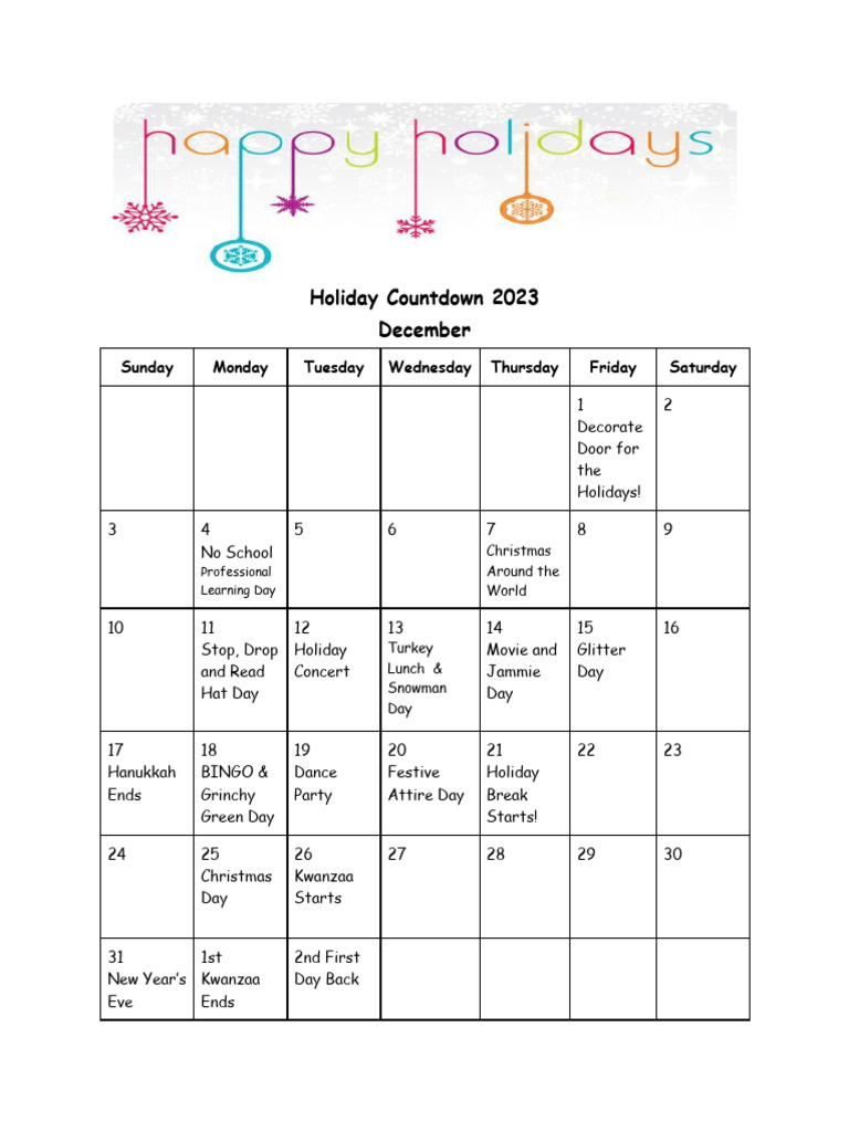 2023 Holiday Countdown | PDF | Observances | December Observances