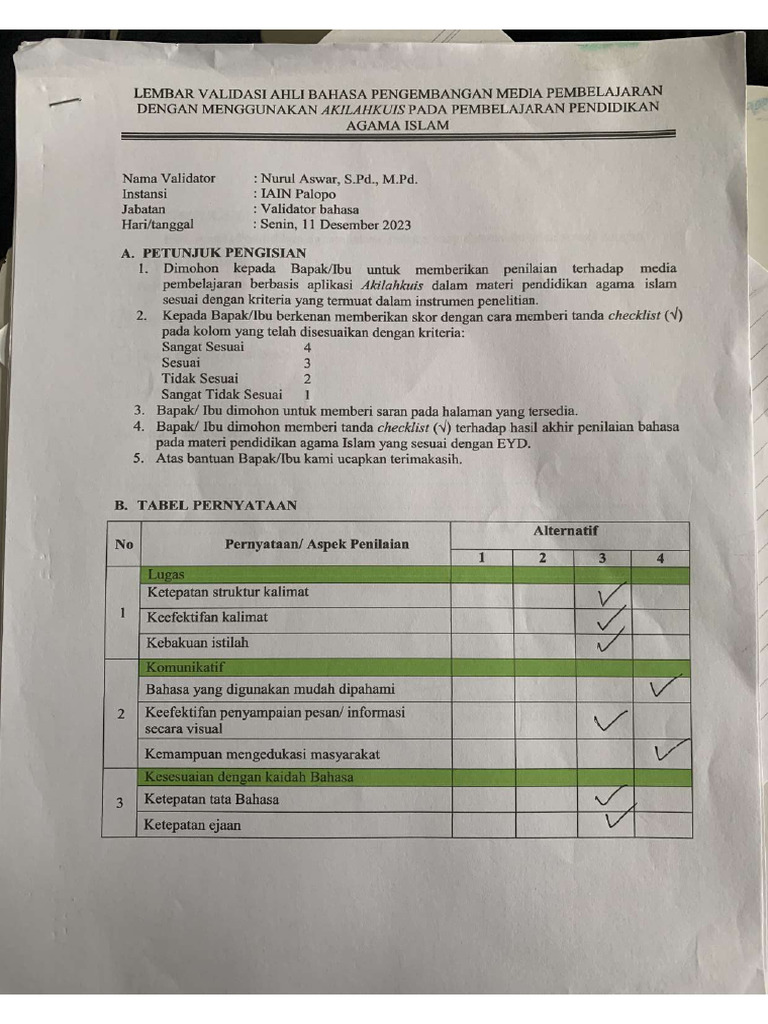 Lembar Validasi Media | PDF