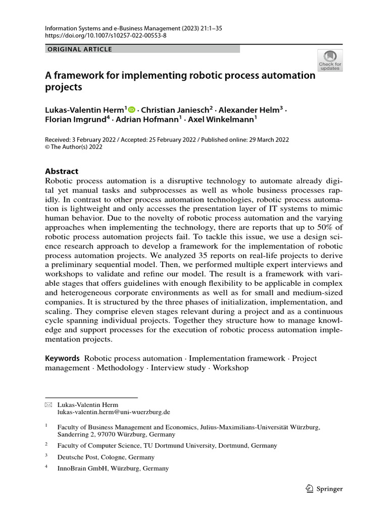 A Framework For Implementing Rpa Projects | PDF | Business Process Management | Automation