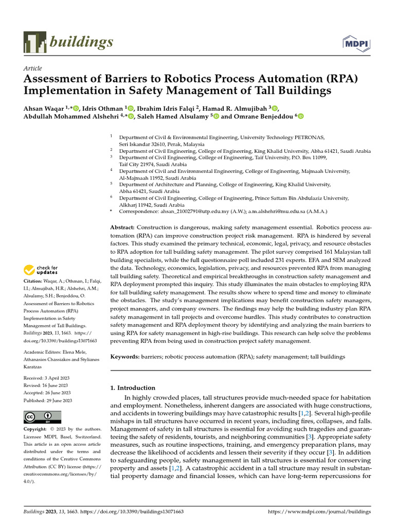 Assessments of Barriers To RPA Implementation in Safety Management of Tall Buildings | PDF ...