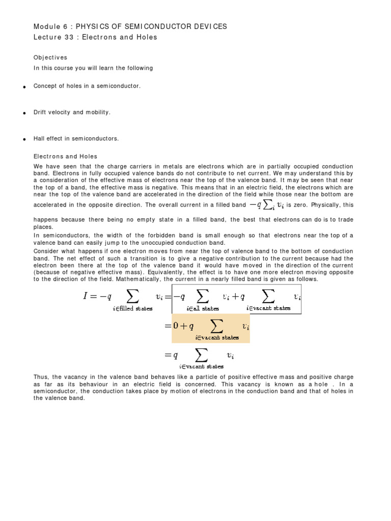 Semiconductor Physics Basics | PDF | Electron Hole | Electrical Resistivity And Conductivity