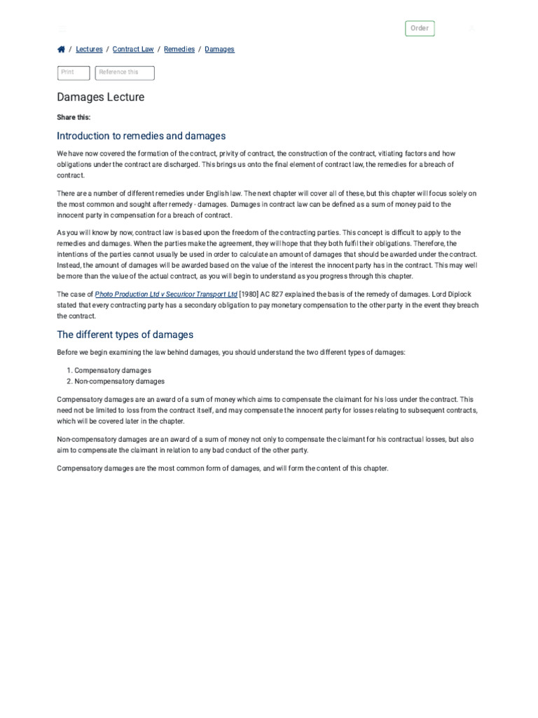 Damages in Contract Law | PDF | Damages | Negligence