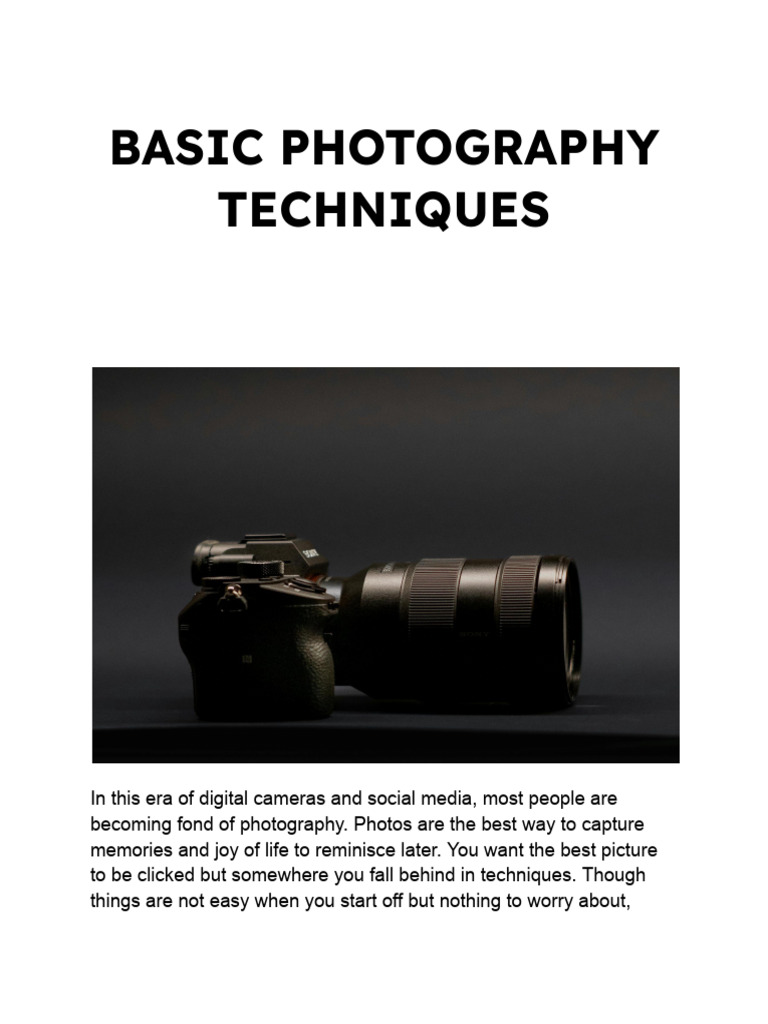 Basic Photography Techniques | PDF | Exposure (Photography) | Shutter Speed