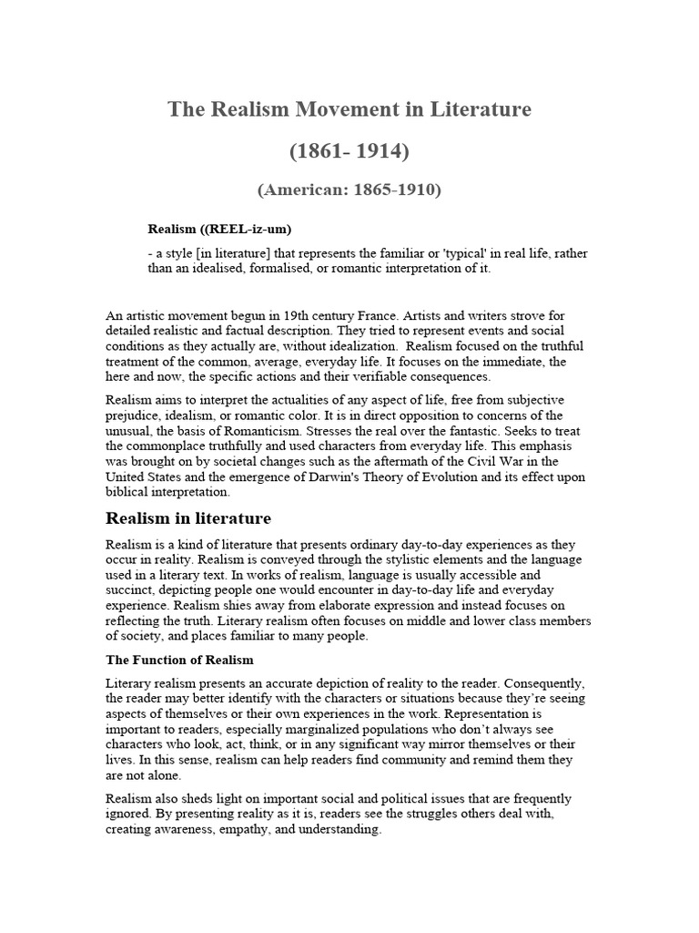 Realism Handouts | PDF | Literary Realism | Realism (Arts)