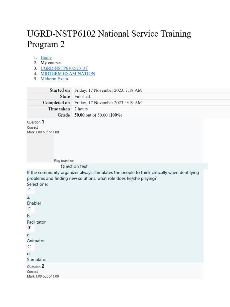 National Service Training Program 2 Midterm Answers | PDF | Swot ...