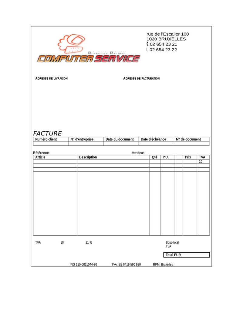 Modèle de Facture Garage Vierge PDF | PDF | Facture | Taxe sur la ...