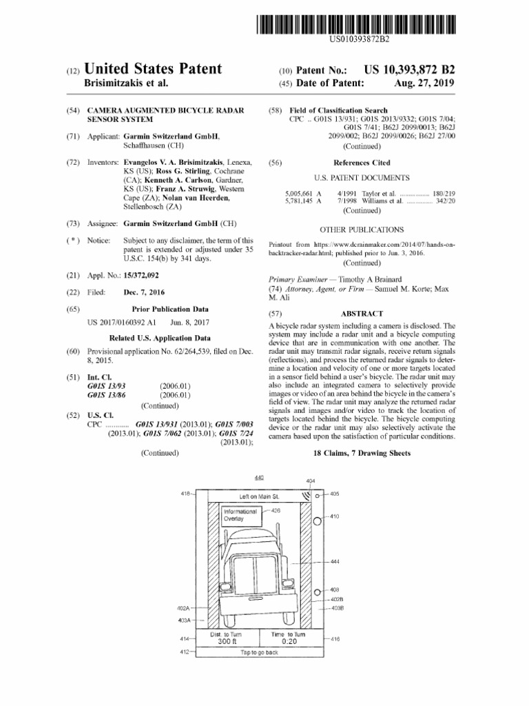 US10393872 - Camera Augmented Bicycle Radar Sensor System | PDF | Radar ...