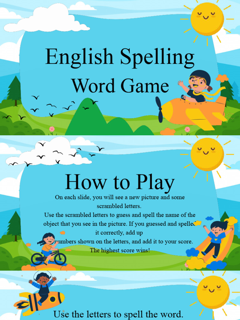 English Spelling Game Presentation in Blue and Green Illustrative Style ...