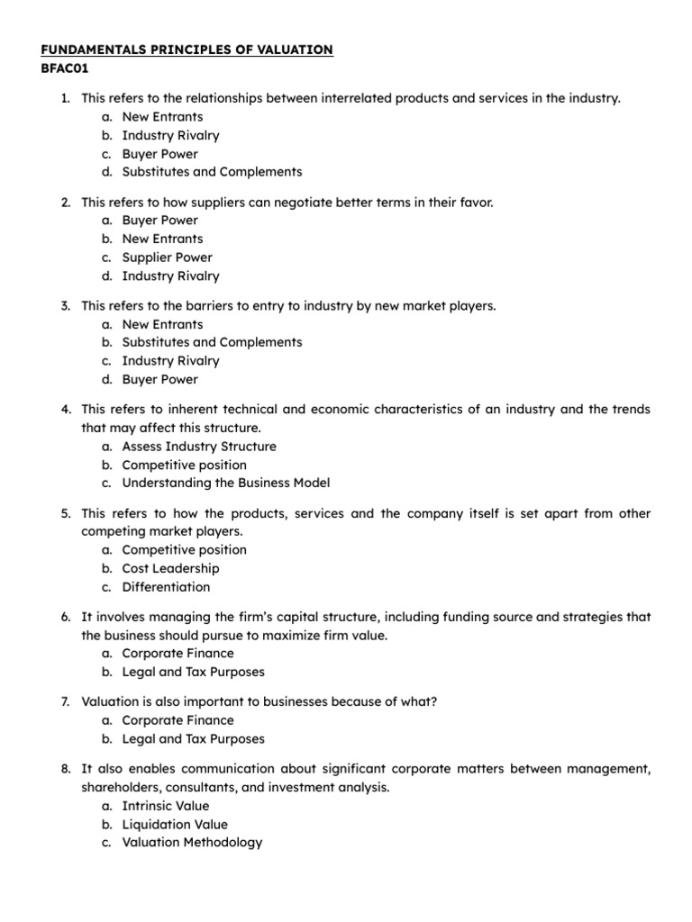 Valucon Quizzes | PDF | Valuation (Finance) | Mergers And Acquisitions