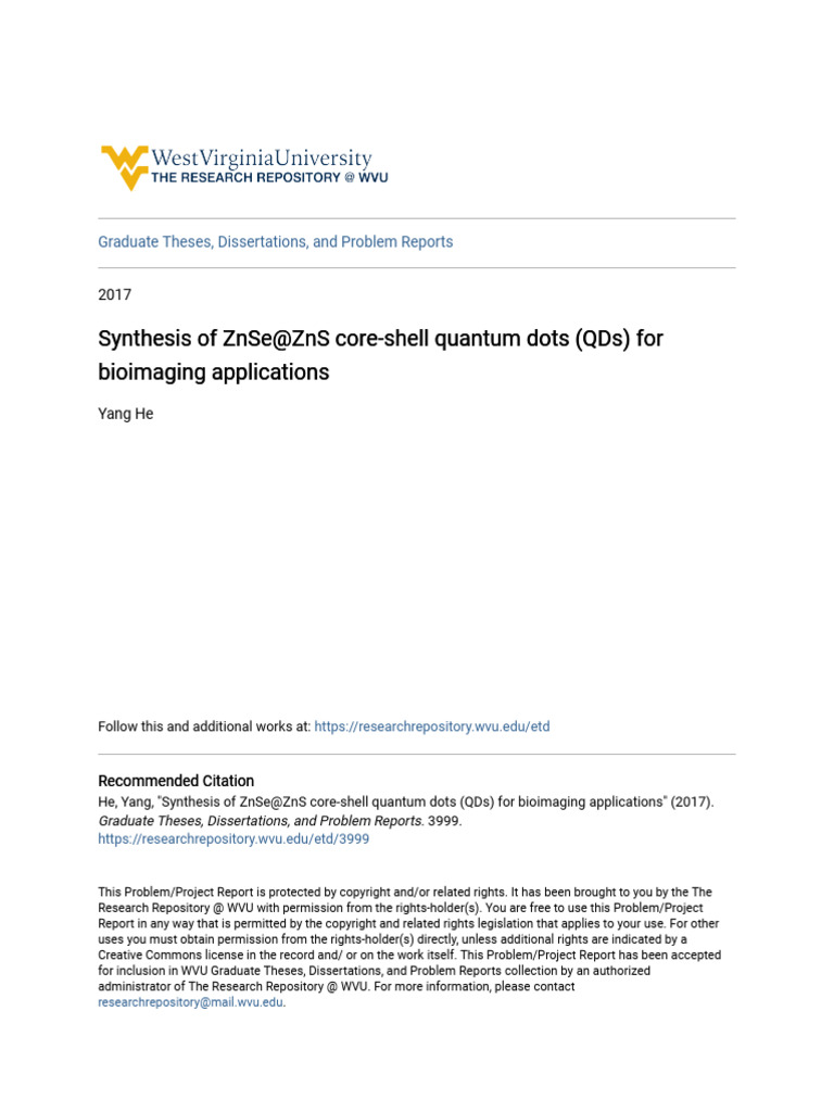 Synthesis of ZnSe@ZnS Core-Shell Quantum Dots (QDS) For Bioimagin | PDF | Medical Imaging ...