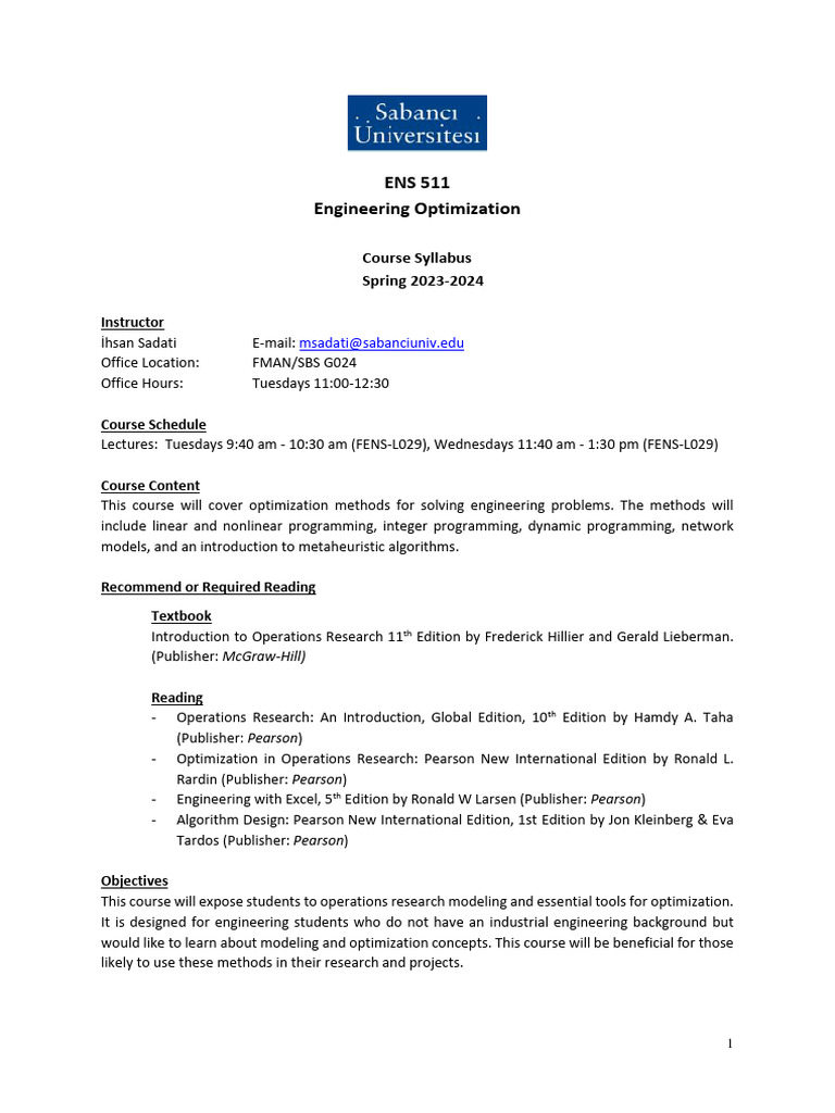 Engineering Optimization Course | PDF | Mathematical Optimization | Linear Programming