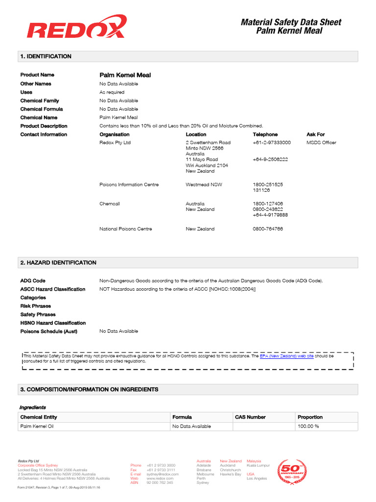 Redox Pty LTD Material Safety Data Sheet | PDF | Chemistry | Occupational Safety And Health