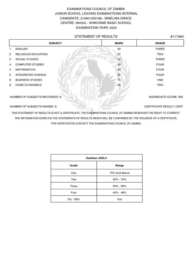 g9 Int Statement of Results | PDF | Science