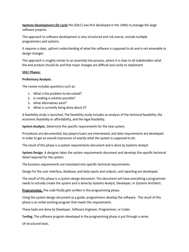 Mis System Development Lifecycle Pdf Software Testing Software