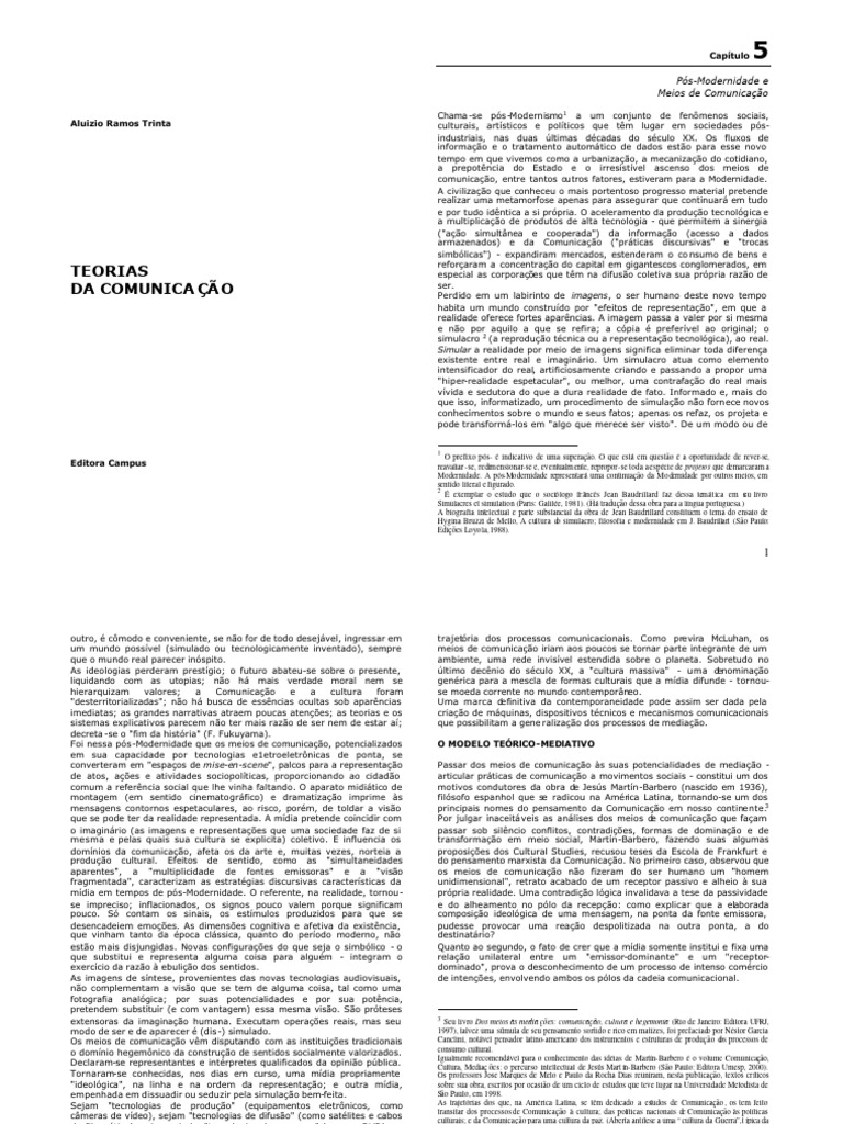 Aula 03c - Trinta - Teorias Da Comunicação - Cap 5 - Pos-Modernidade e ... Aula 03c - Trinta - Teorias Da Comunicação - Cap 5 - Pos-Modernidade e ...