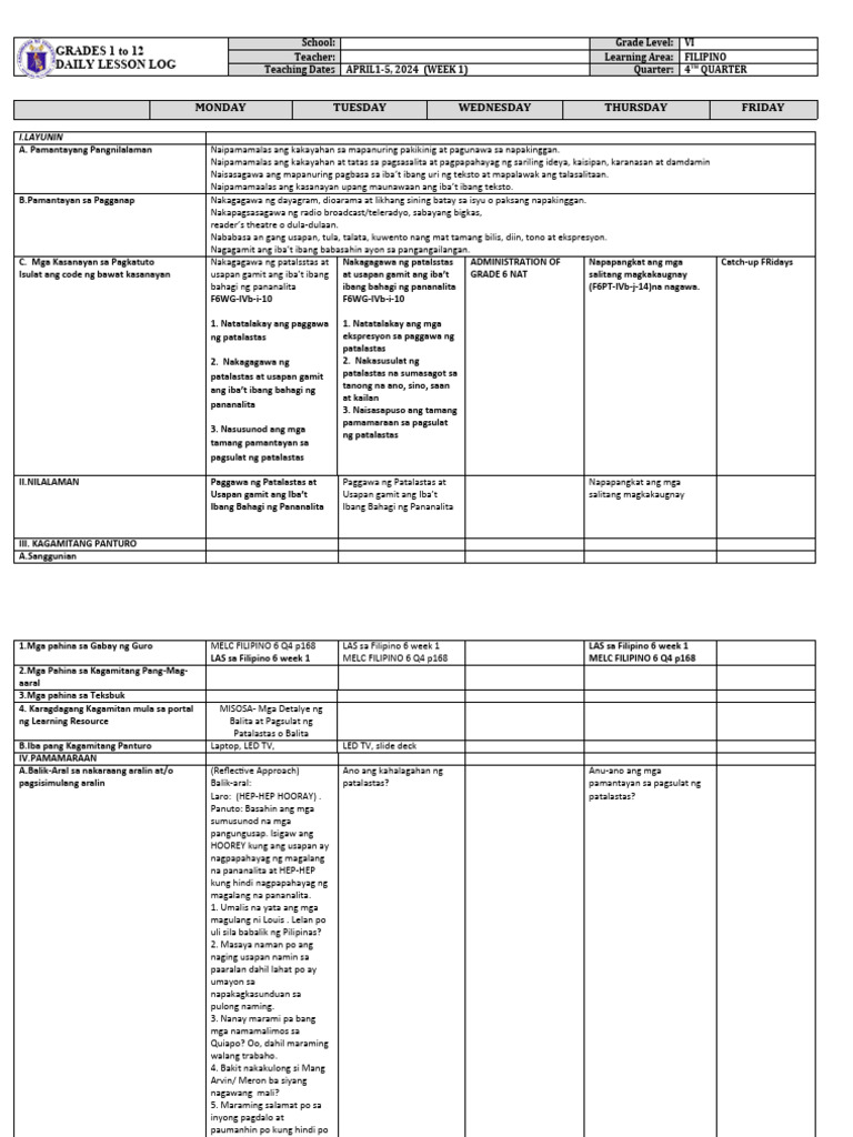 Filipino W1 Q4 | PDF