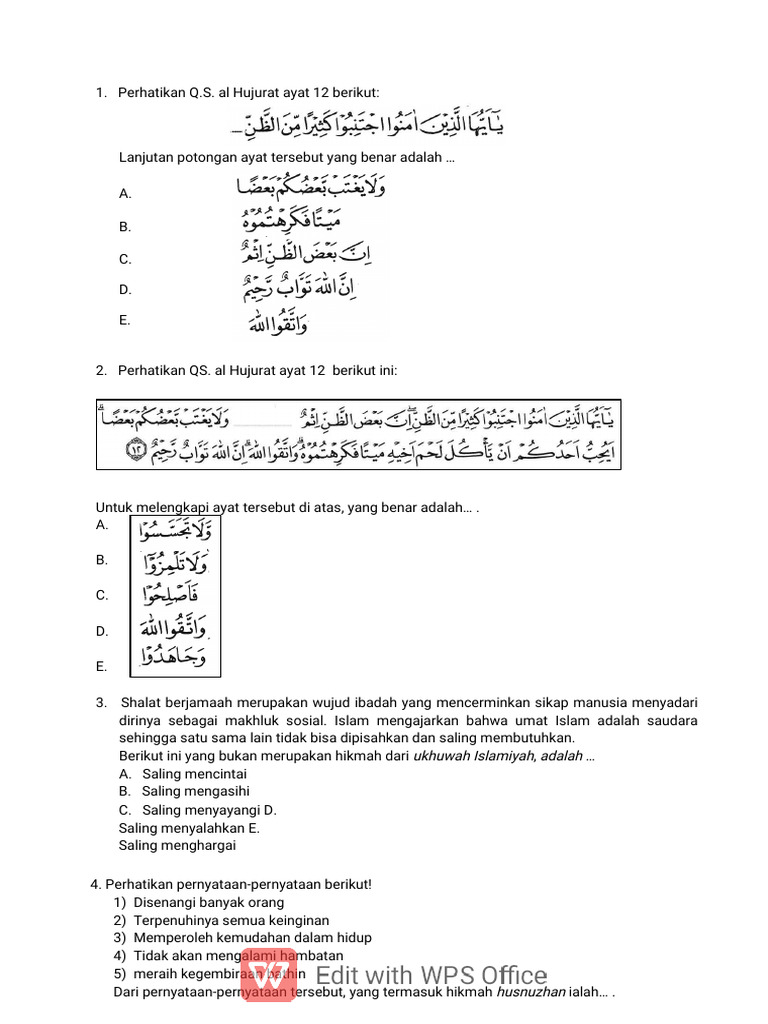 PAI - ASAJ 2024 - K13 - SOAL - Yanwinata Yanwinata | PDF