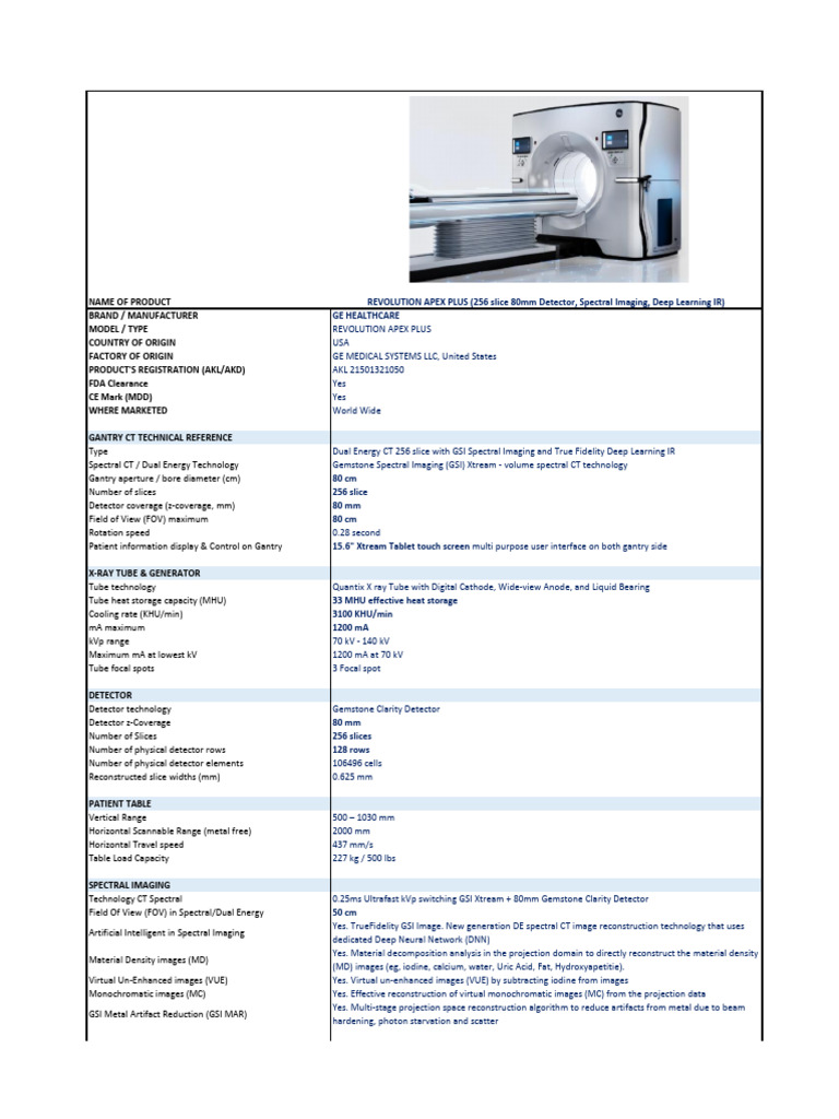 GE Revolution Apex Plus CT Scanner Specs | PDF | Ct Scan | Deep Learning