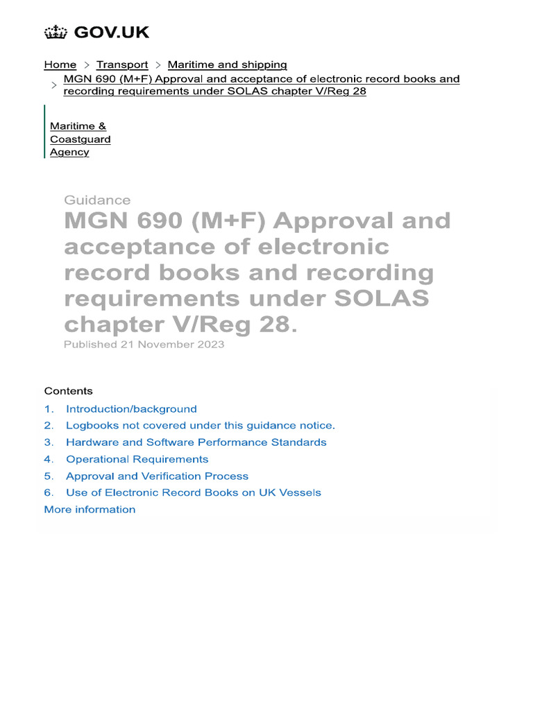 MGN 690 (M+F) Approval and Acceptance of Electronic Record Books and Recording Requirements ...