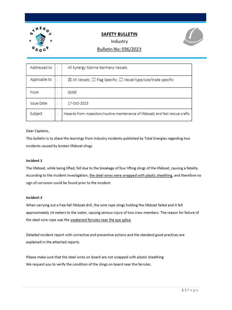 Safety Bulletin 036-2023 Hazards From Inspection Routine | PDF