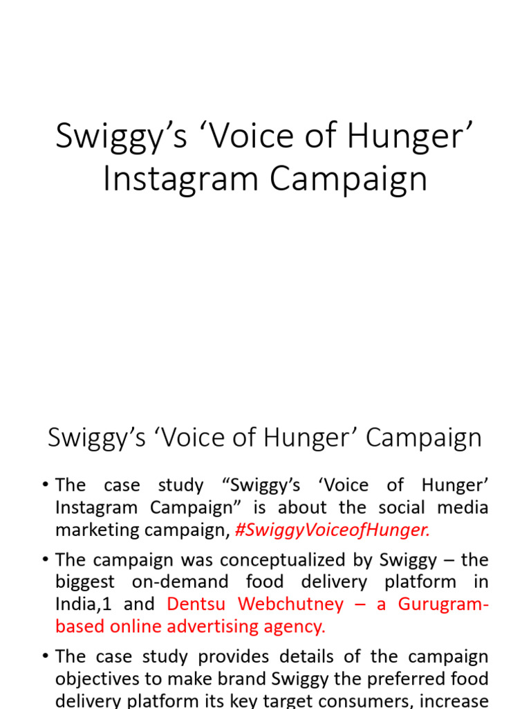 Swiggy's Voice of Hunger' Instagram Campaign | PDF | Market ...