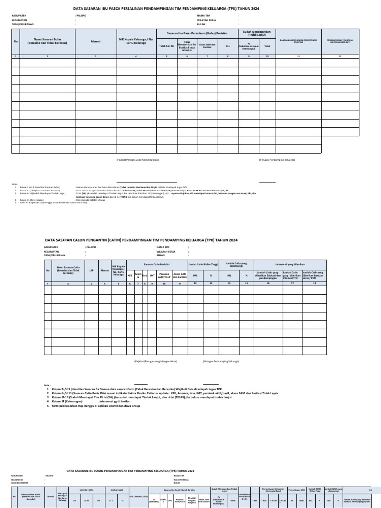 Form Data Sasaran Pendampingan Tim Pendamping Keluarga 2024 (3rangkap) | PDF