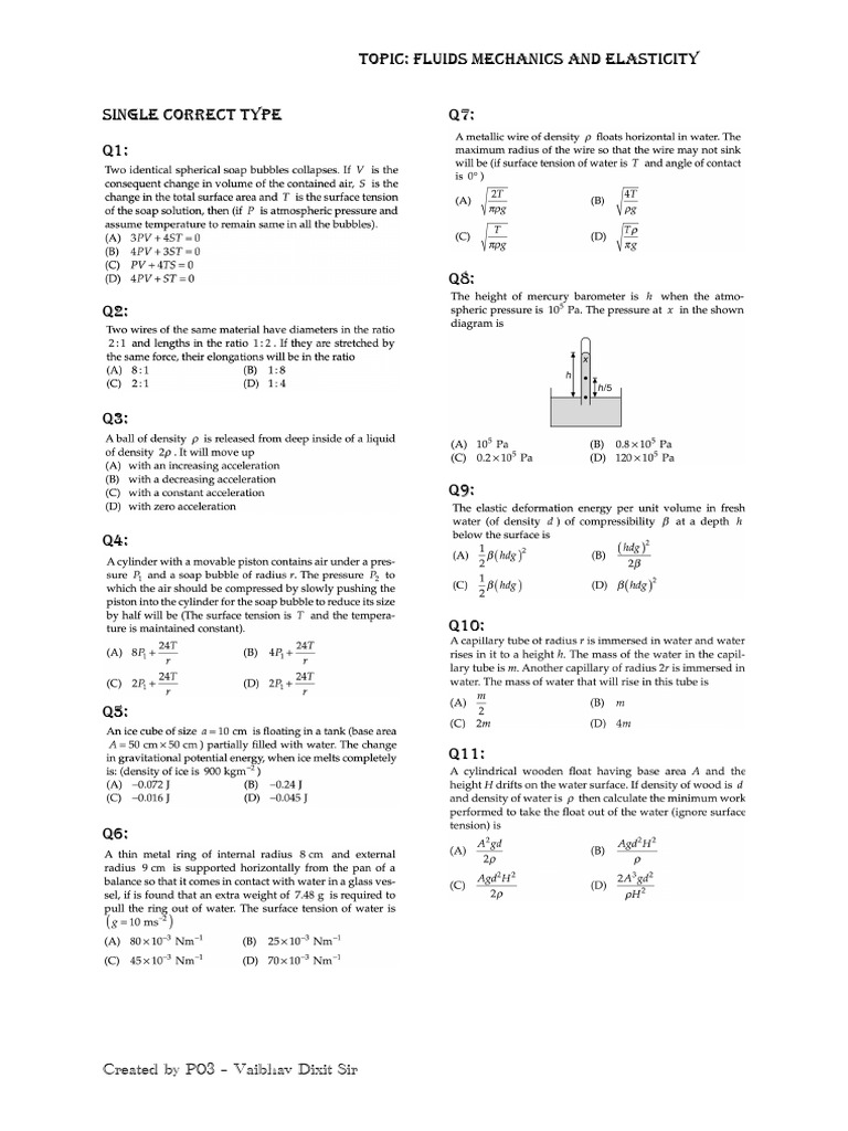 Fluid Mechanics & Elasticity Q&A | PDF | Elasticity (Physics) | Mechanics